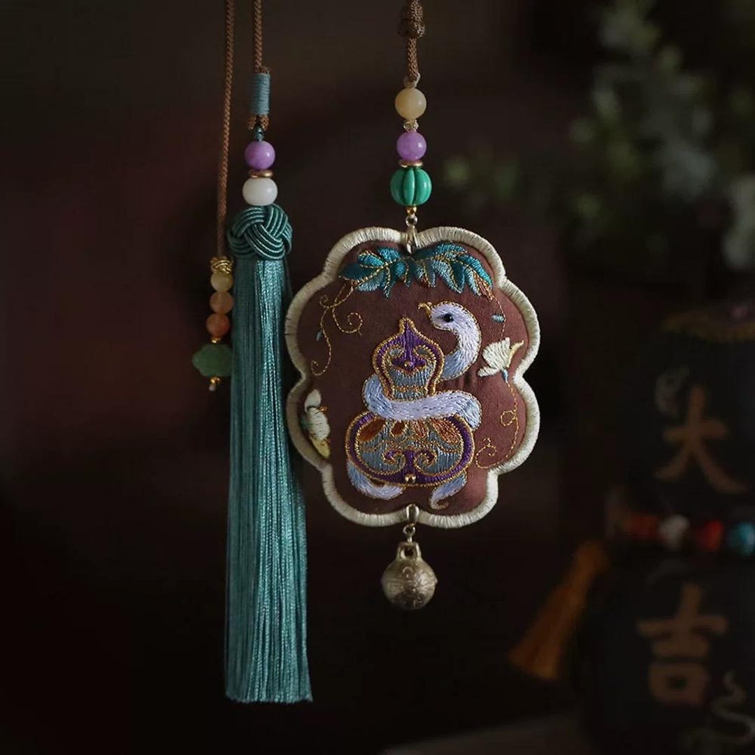 Snake Amulet - Hand-embroidered Fortune Charm - Chinese Snake Zodiac ...