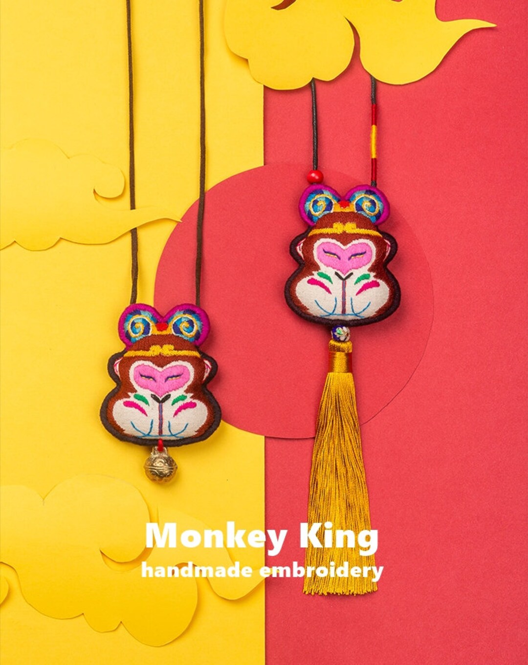 Monkey King, Hand-embroidered Amulet, Handmade Chinese Zodiac Necklace ...
