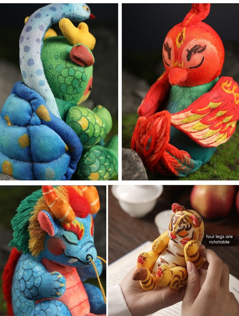 Chinese Auspicious Beasts DIY Embroidery Doll, Full Kit, Handmade Four ...