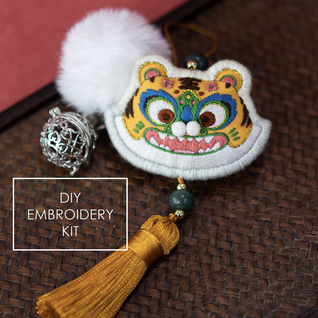 Tiger Sachet Amulet, DIY Emrboidery Kit, Vintage Good Luck Handmade ...