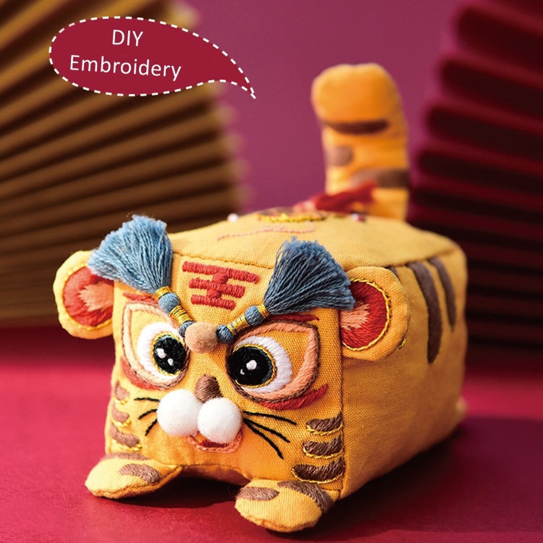 Cube Tiger | DIY Embroidery Kit for Beginners / Auspicious Fabric Tiger ...
