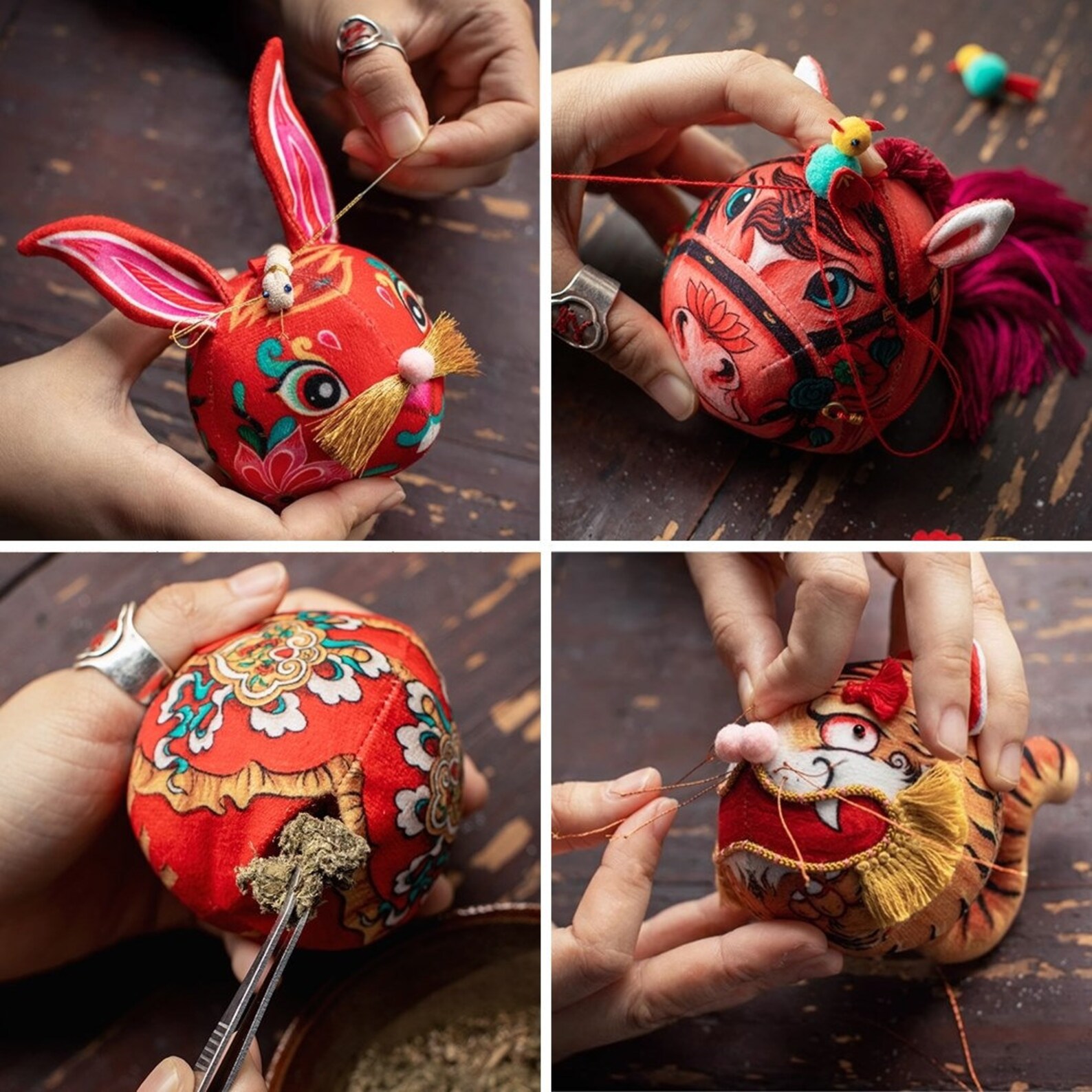 Hand-embroidered Amulet, Auspicious Animals Sachet, Protection Amulet ...