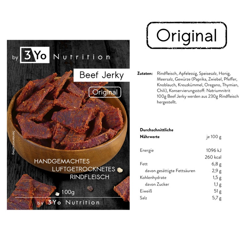 1kg Beef Jerky 10 X 100g Original 3yo Nutrition 51% Protein Biltong ...