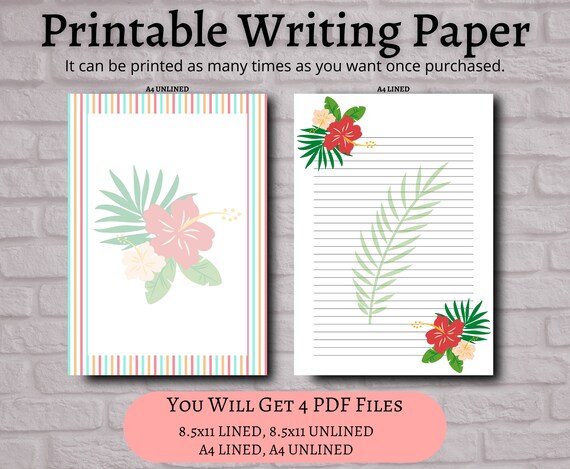 Hibiscus Printable Writing Paper Printable Stationery - Etsy