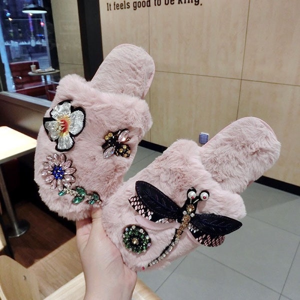 Rhinestone Slippers - Etsy