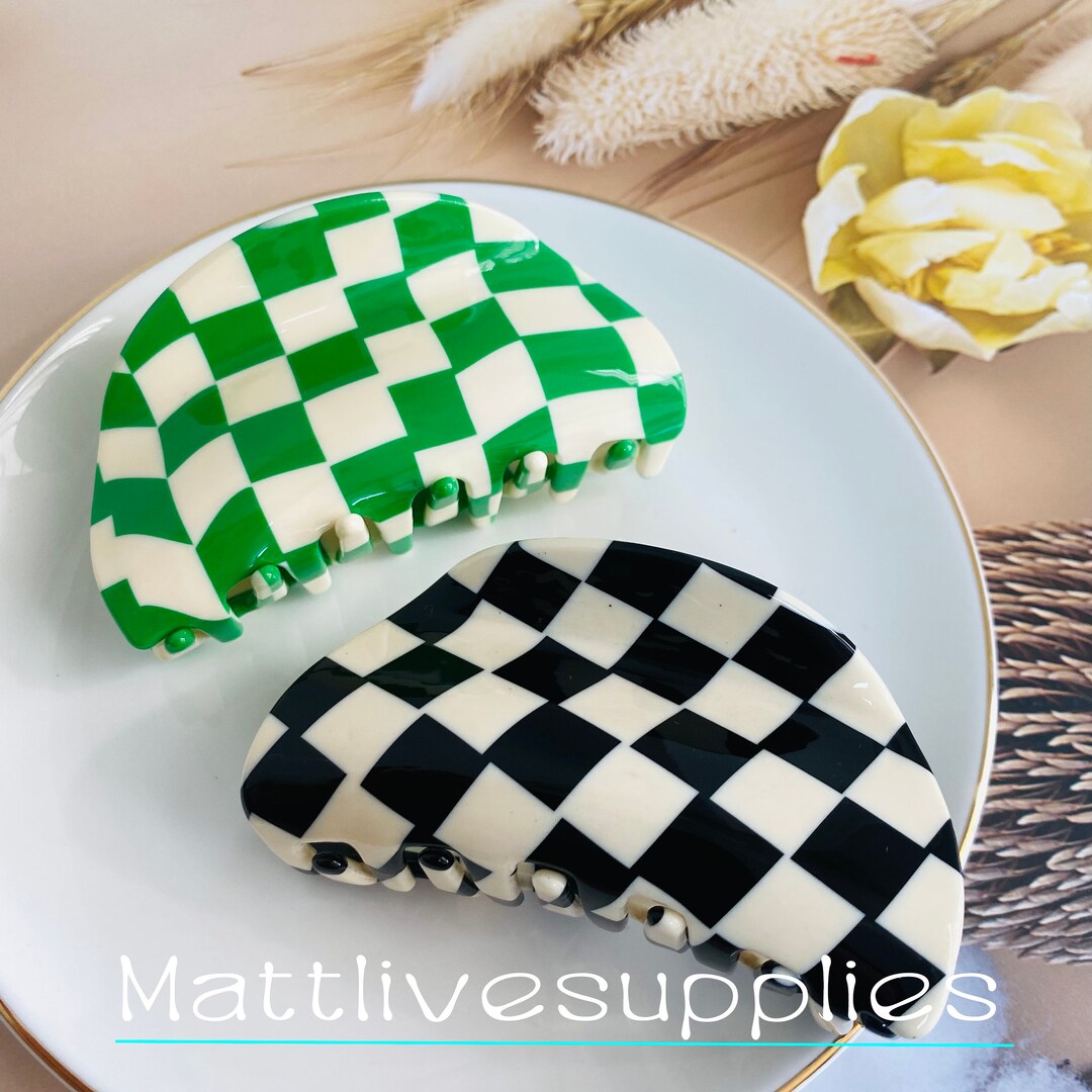 Checkered Hair Clawsemicircle Resin Hair Clawcasual Girl - Etsy