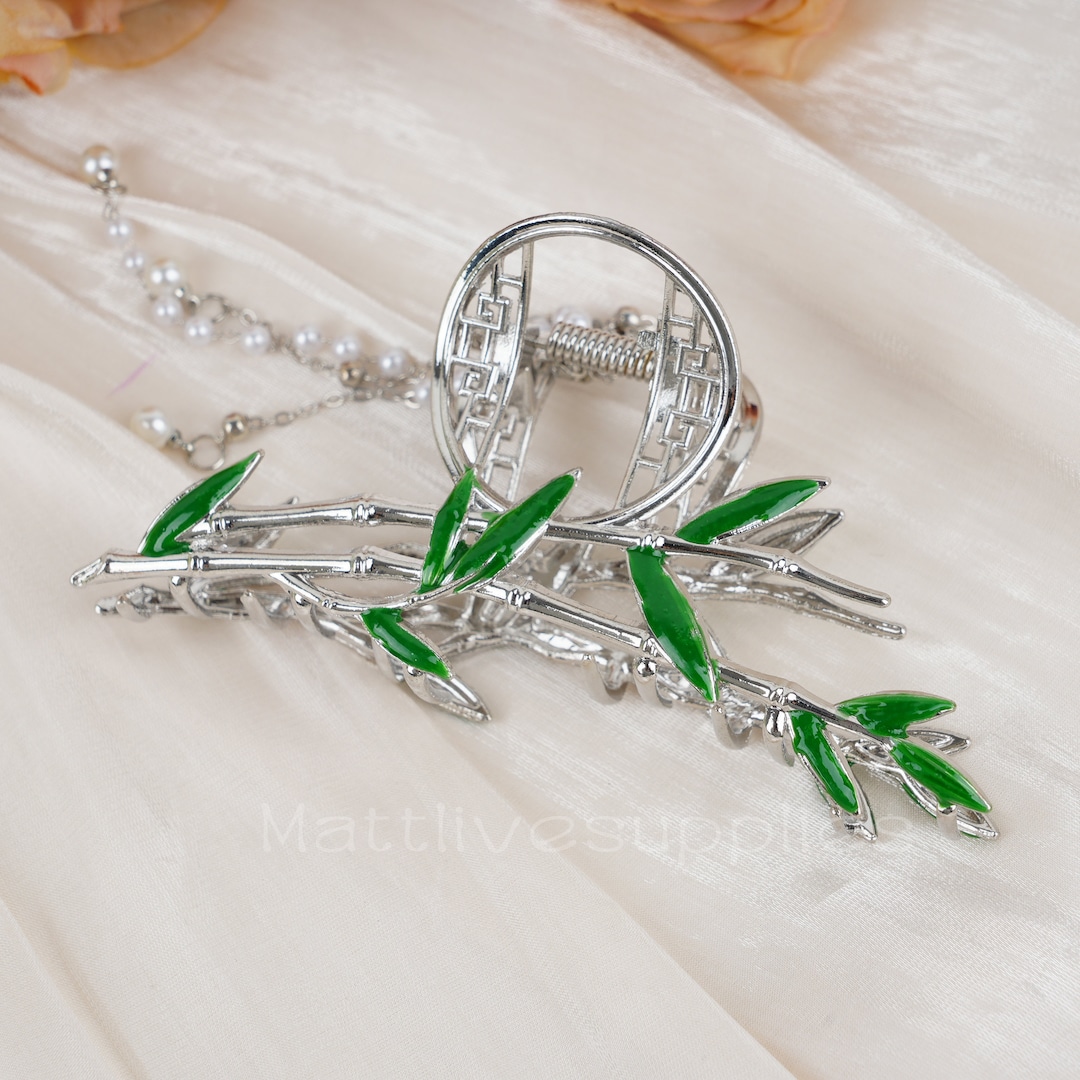 Green Bamboo Hair Claw Clips,enamel Hair Clamps,chinese Metal Hair ...
