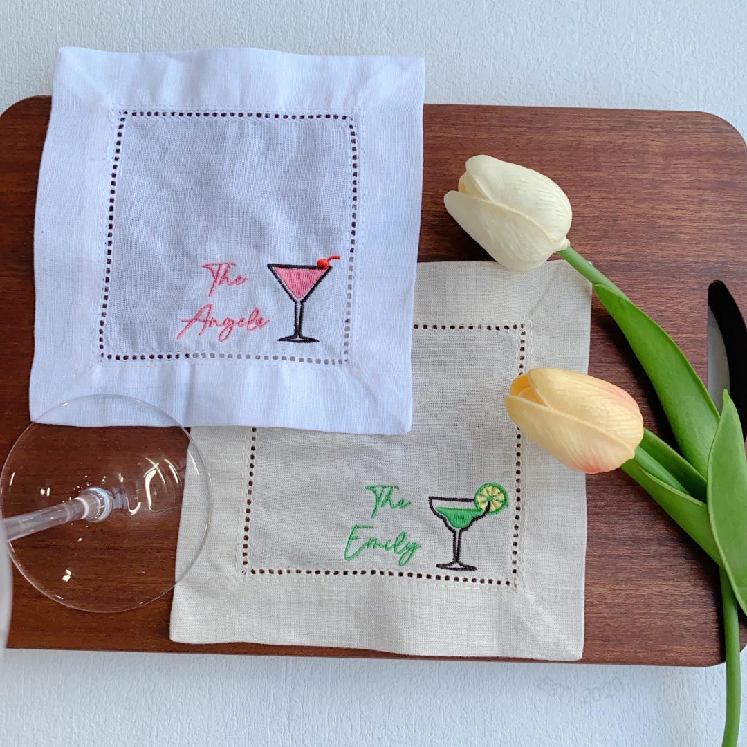 Embroidered Cocktail Napkins With Custom Name, Personalized Monogrammed ...