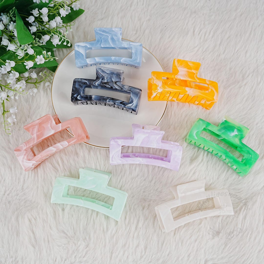 Colorful Rectangle Hair Claws, Hollow Hair Clips, Medium Rectangle Hair ...