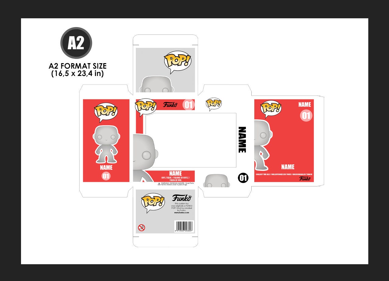 Plantilla de caja Funko POP personalizada. Maqueta de caja Funko POP digital. Archivos editables ...