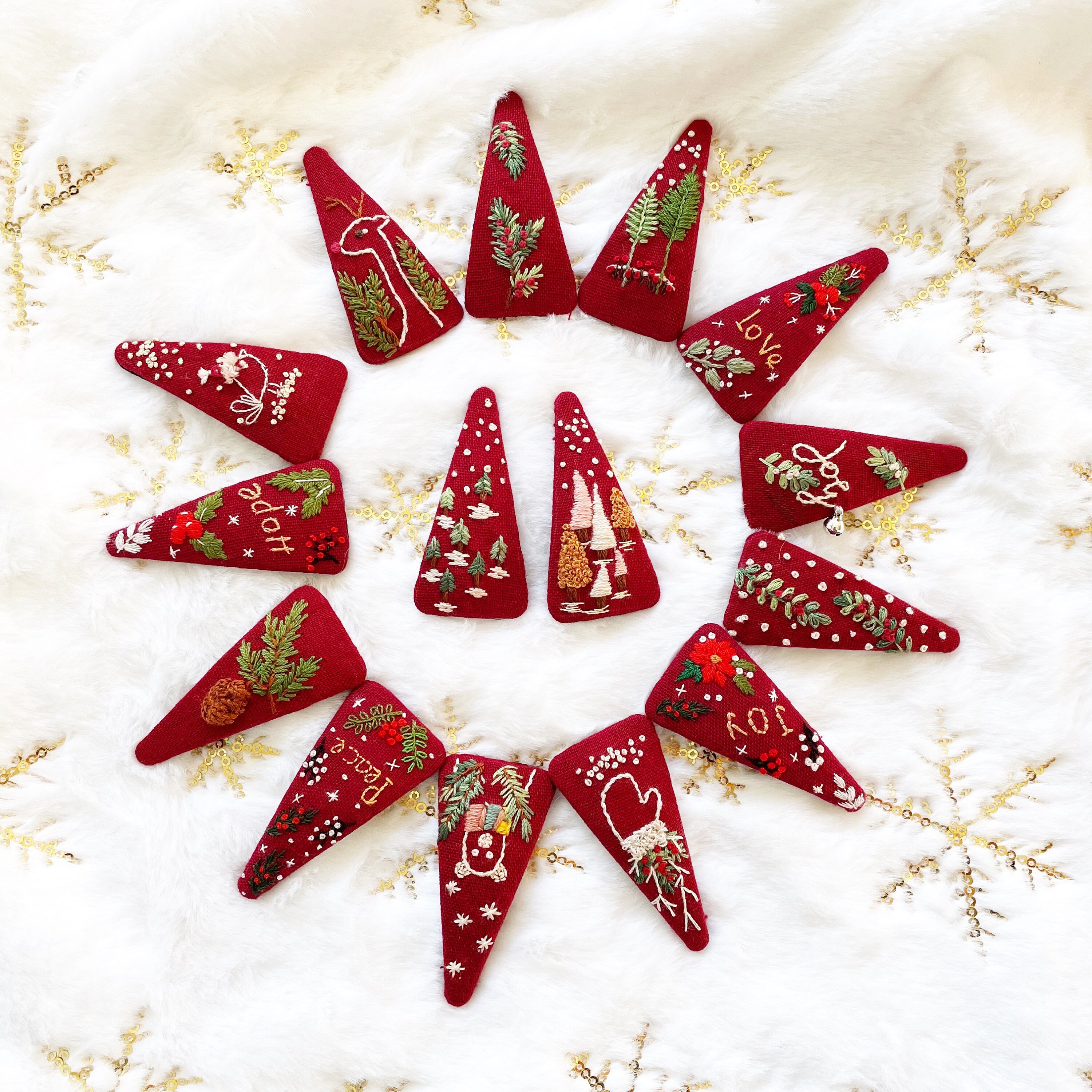 Christmas Hair Clips Embroidered Hair Accessories - Etsy