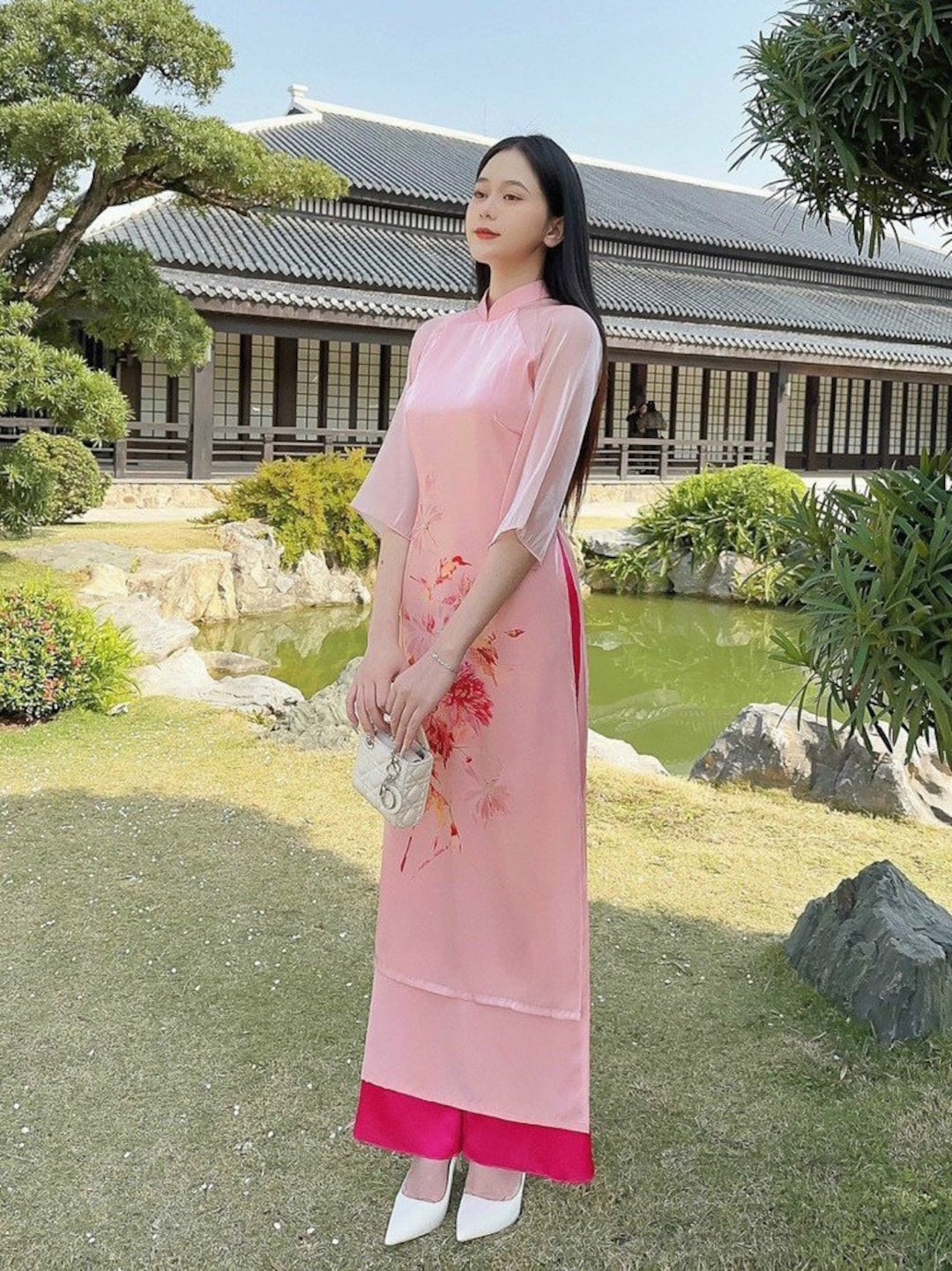 Women Printed Pink Ao Dai Vietnamese Modern Ao Dai for Women, Female - Etsy