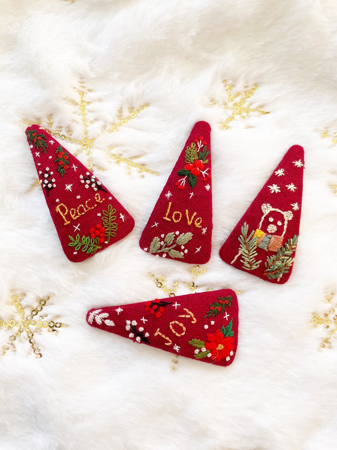 Christmas Hair Clips Embroidered Hair Accessories - Etsy