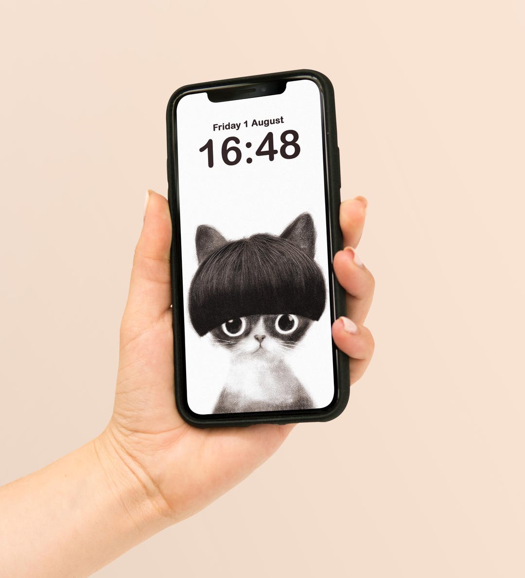 Funny Cat Bob Haircut Wallpaper: Emo Cat | Cat With Bangs Phone ...