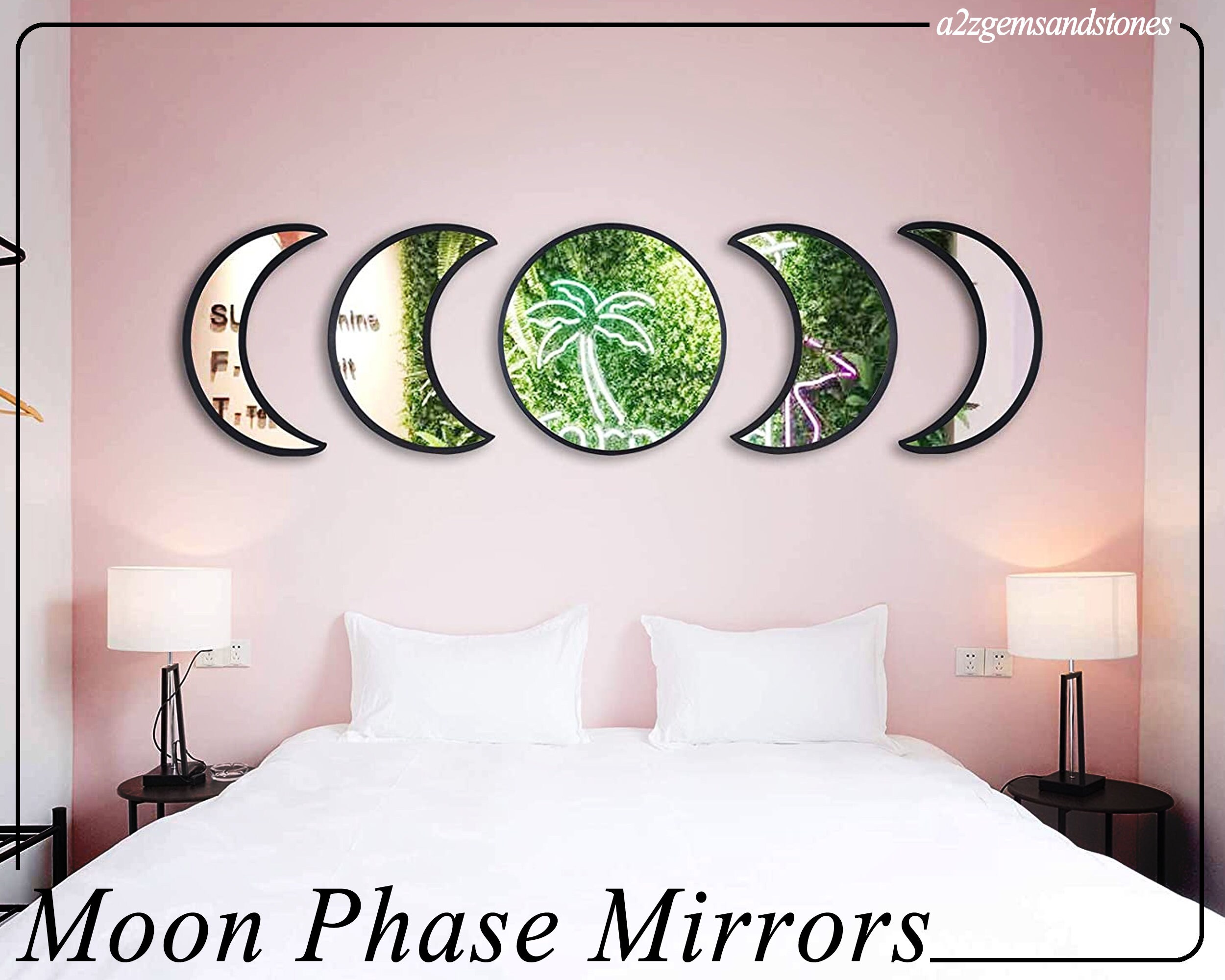 Moon Mirror Interior Design Hanging Wall Moon Phase Mirror Set | Etsy
