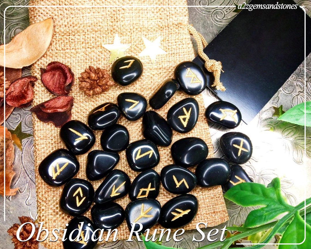 Black Obsidian Rune Stone Set Crystal Rune Stone Set With - Etsy