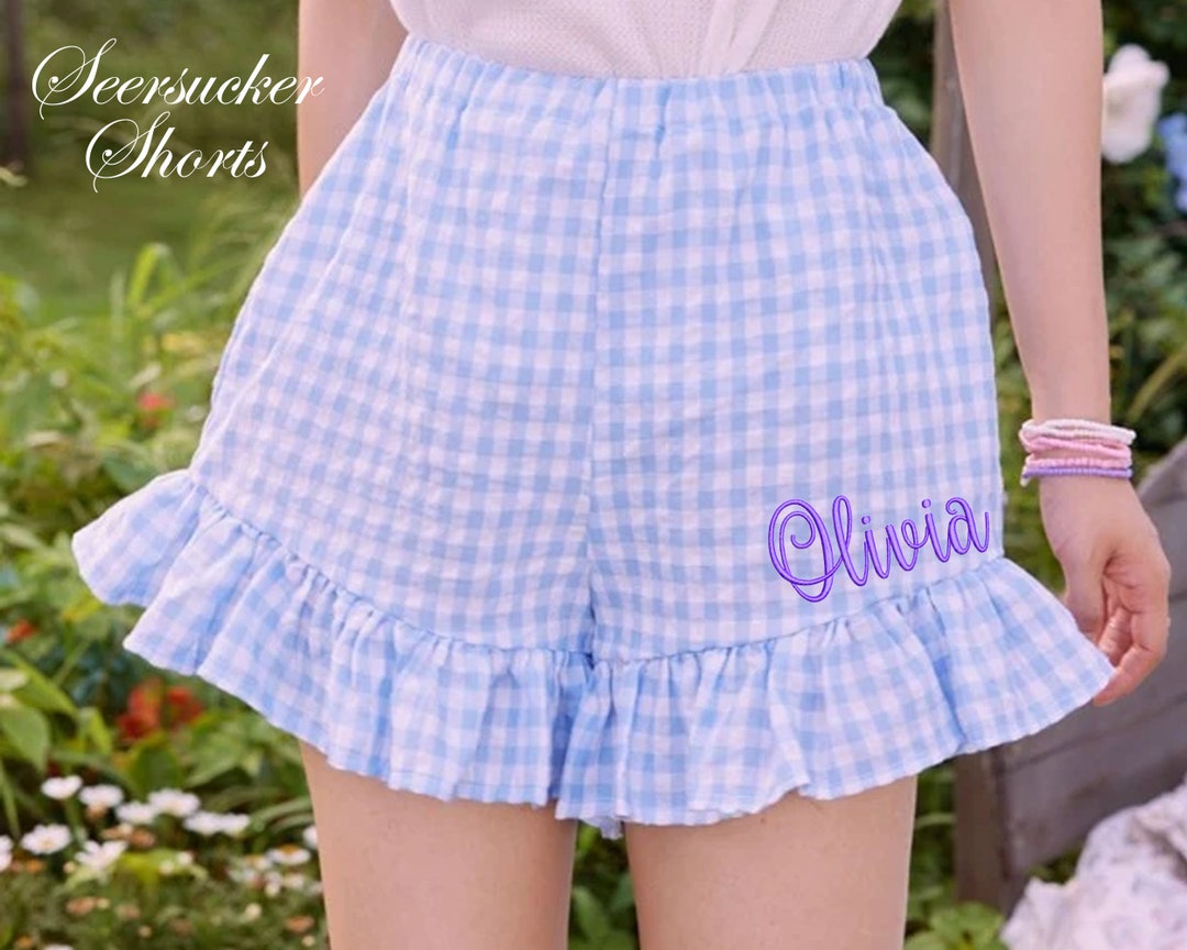 Ruffled Seersucker Sleep Shorts Monogrammed Sleep Shorts Seersucker ...