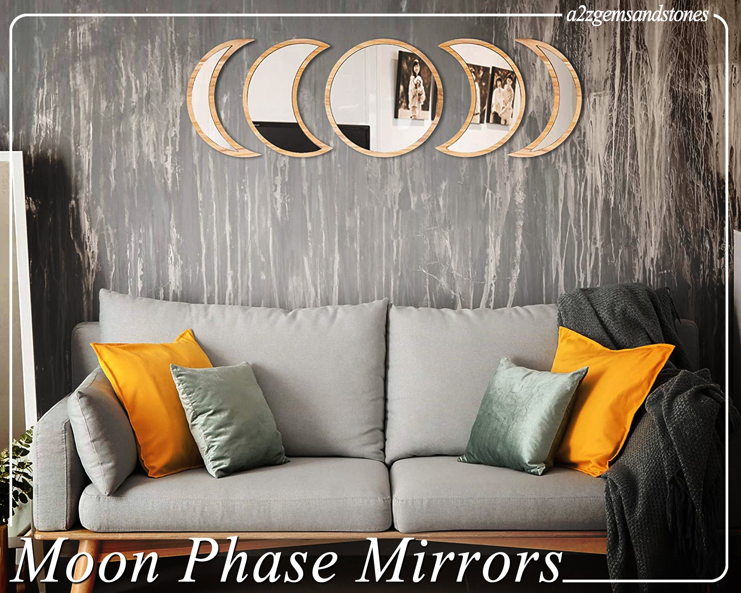 Moon Mirror Interior Design Hanging Wall Moon Phase Mirror Set | Etsy
