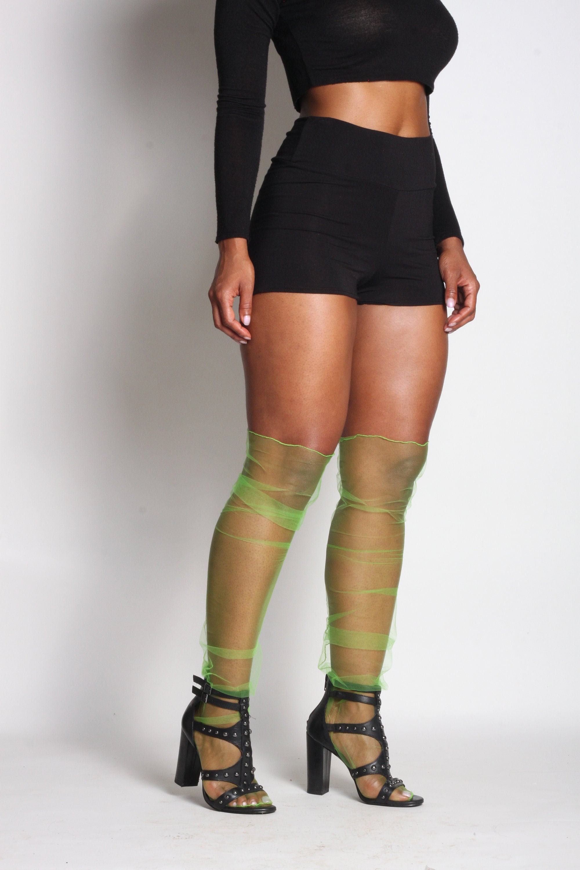Neon Green Thigh High Socks, Tulle Socks, Sheer Socks, Socks, Mesh ...