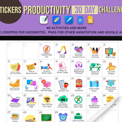 Productivity Sticker Pack 50 Stickers Png 30 Day Challenge | Etsy