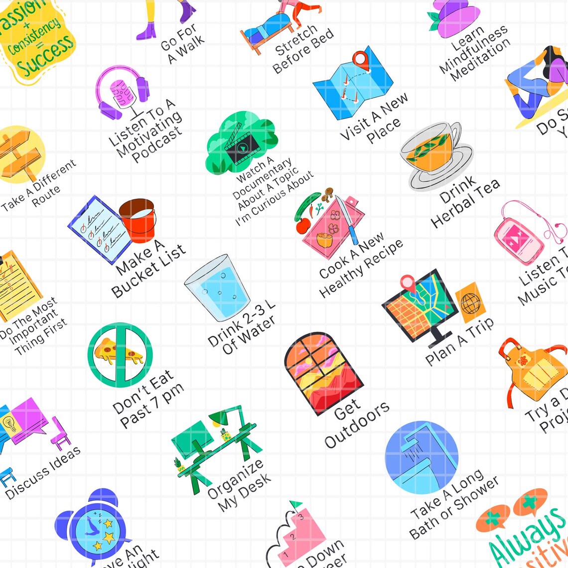 Productivity Sticker Pack 50 Stickers Png 30 Day Challenge | Etsy