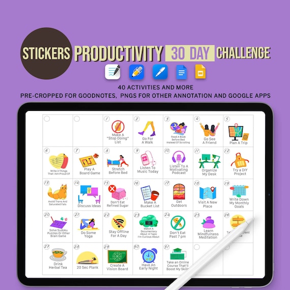 Productivity Sticker Pack 50 Stickers Png 30 Day Challenge | Etsy