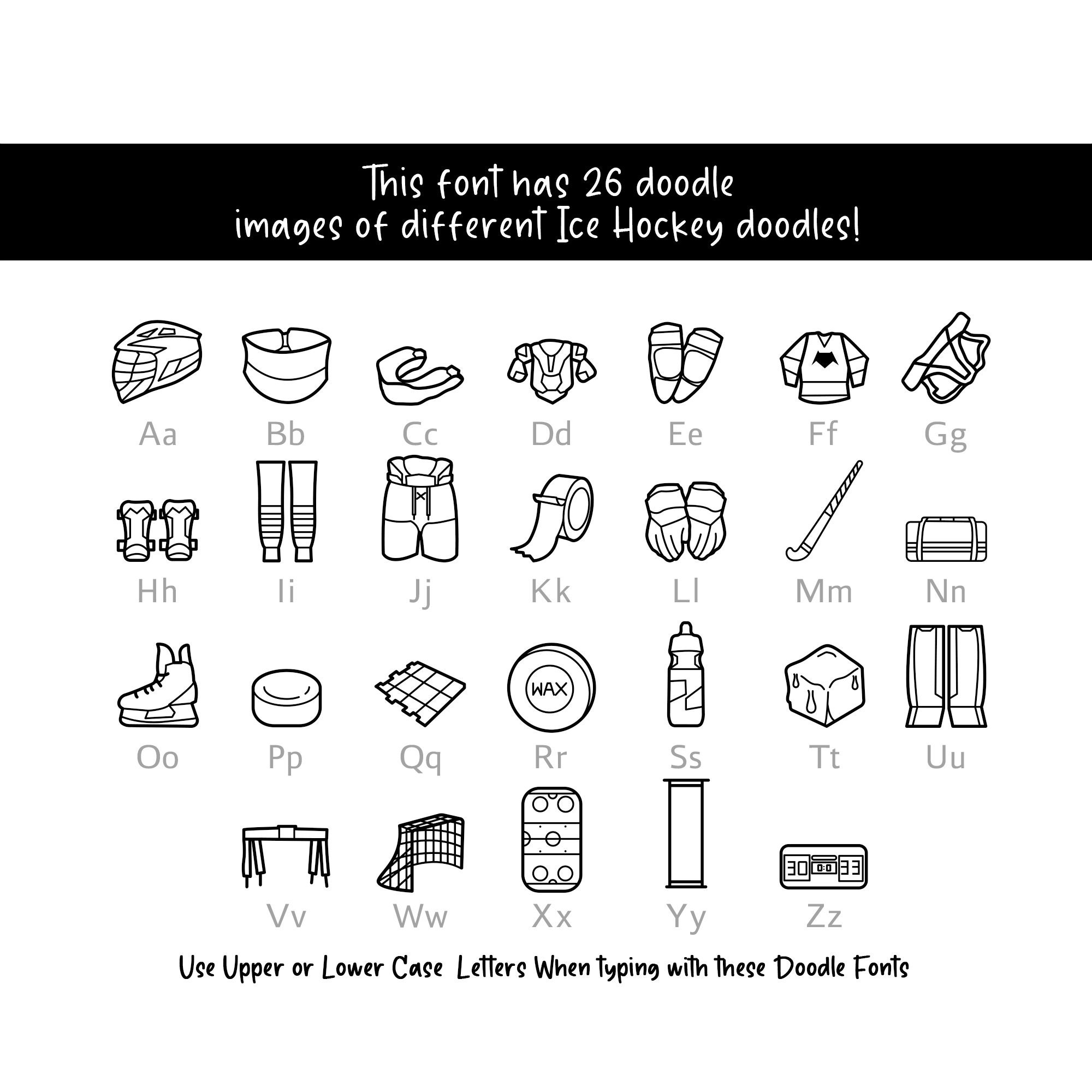 Ice Hockey Doodle Fonts, Instant File Otf, Ttf Font Download, Sports ...