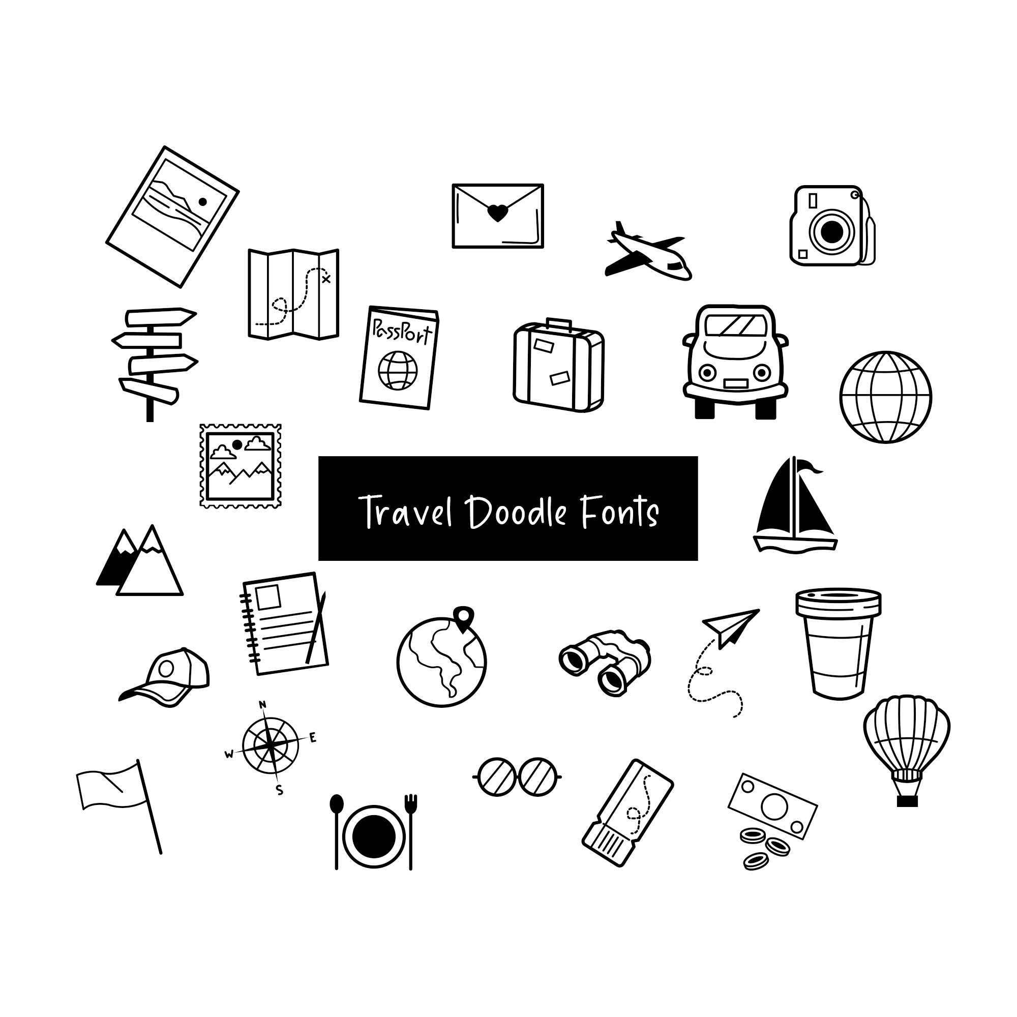 Travel Doodle Fonts, Instant File Otf, Ttf Font Download, Digital Font ...