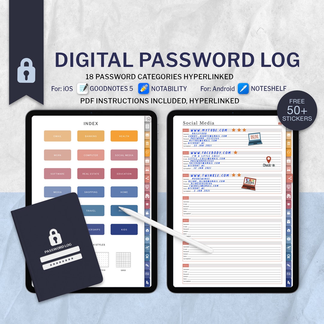 Digital Password Log, Password Logbook Keeper, Password Tracker ...