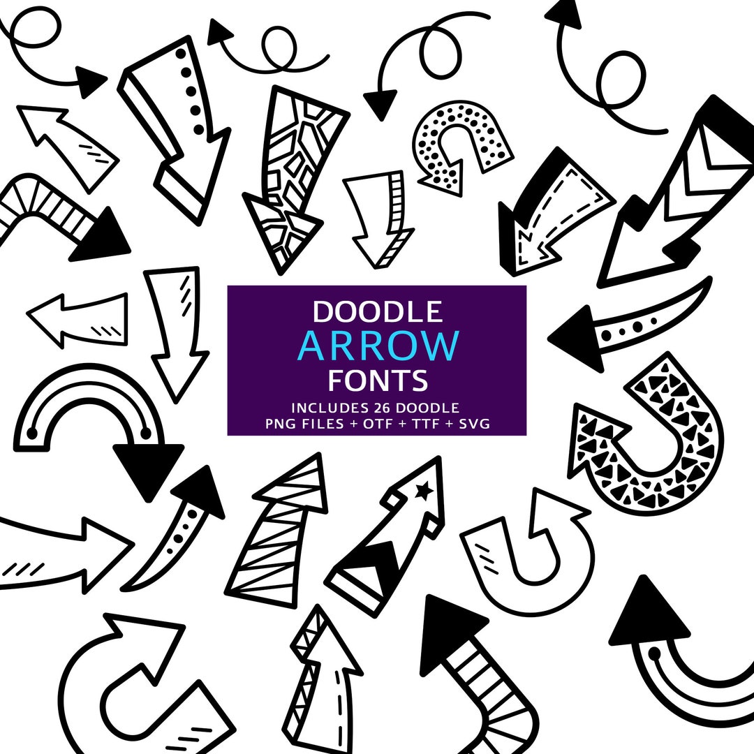 Doodle Arrow Fonts, Instant File Otf Font Download, Digital Arrow Font ...