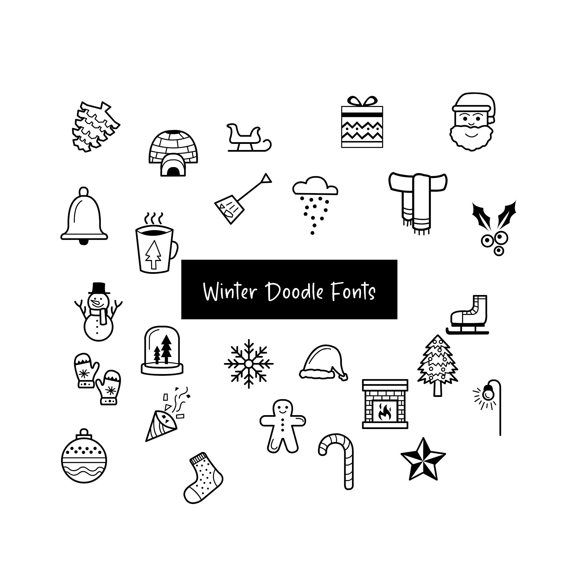 Winter Doodle Fonts, Instant File Otf, Ttf Font Download, Digital ...