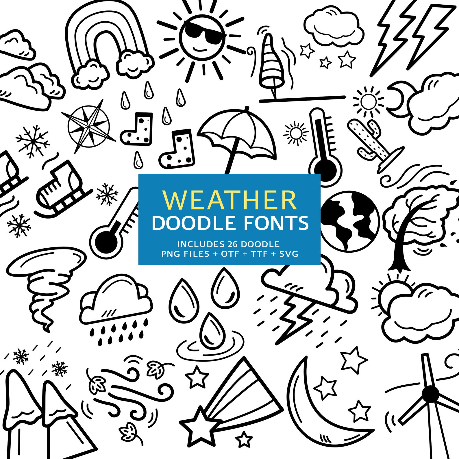 Weather Doodle Fonts, Instant File Otf, Ttf Font Download, Digital Font ...