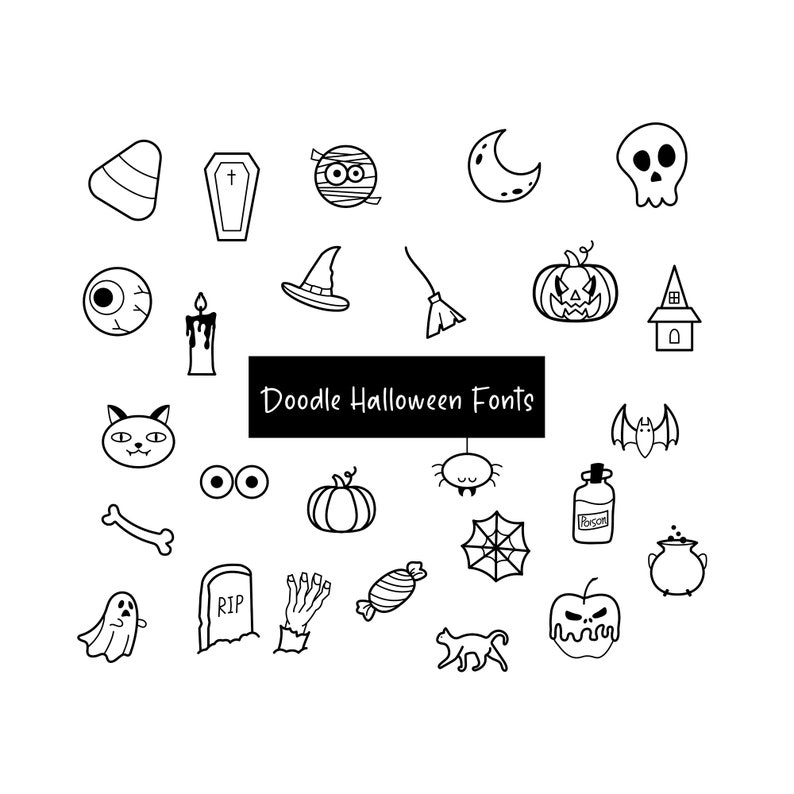 Halloween Doodle Font, Instant File Otf Font Download, Digital Haunted ...