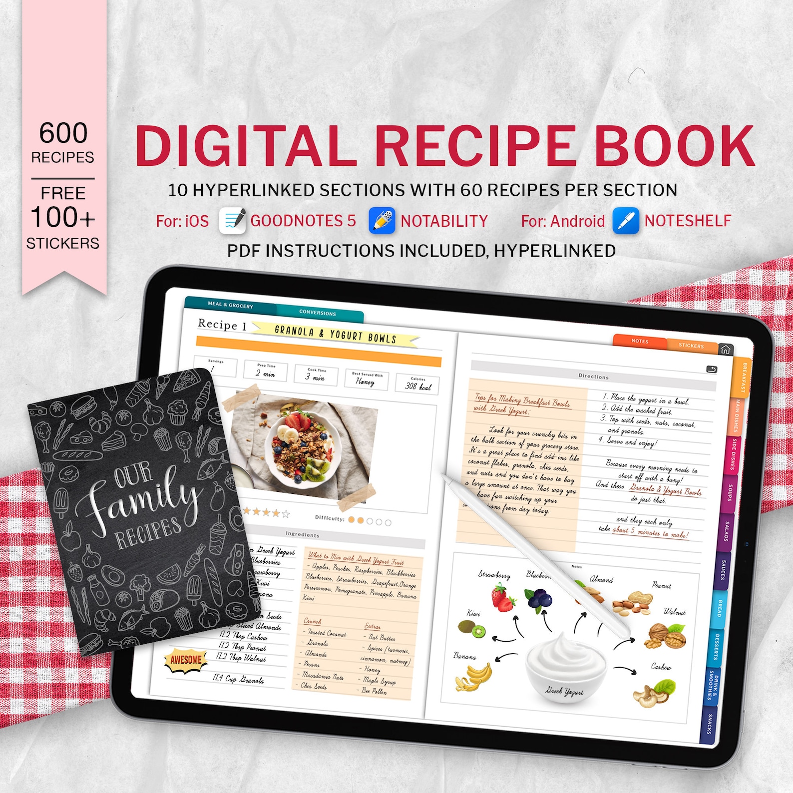 Digital Recipe Book, Digital Food Diary, Customized Blank Notebook ...