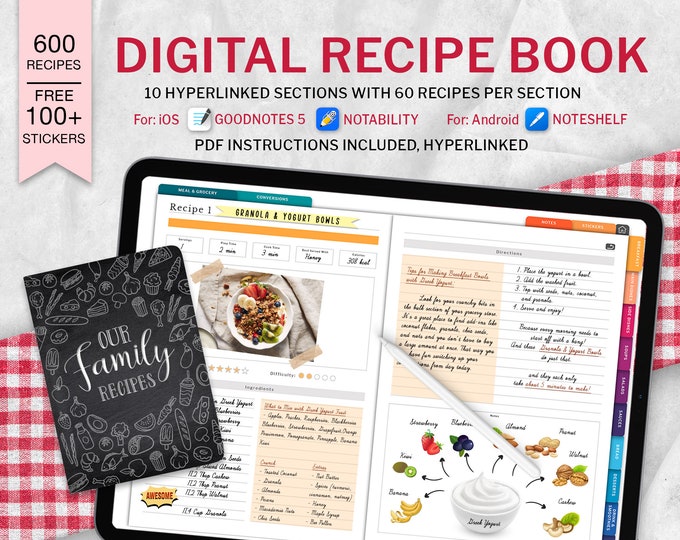 Digital Recipe Book, Digital Food Diary, Customized Blank Notebook ...