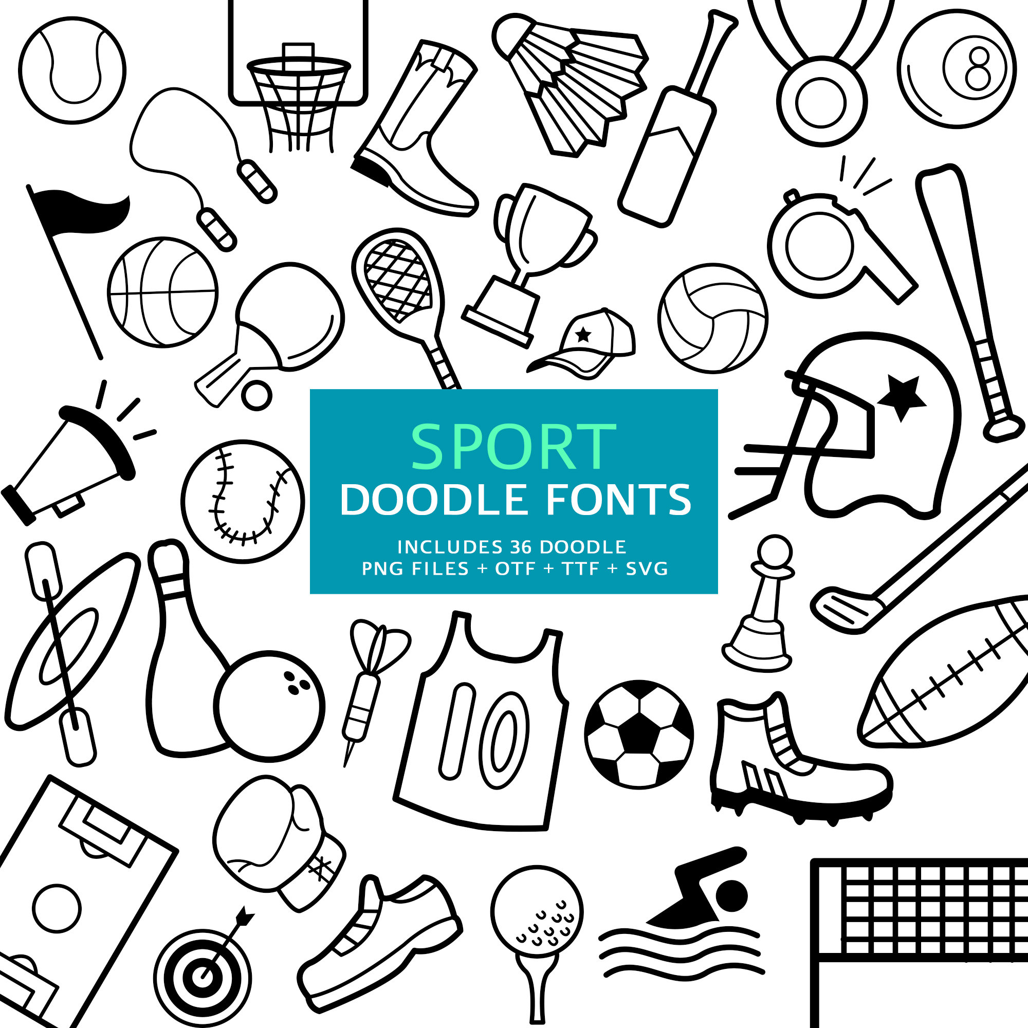 Sport Doodle Fonts, Instant File Otf, Ttf Font Download, Digital Font ...