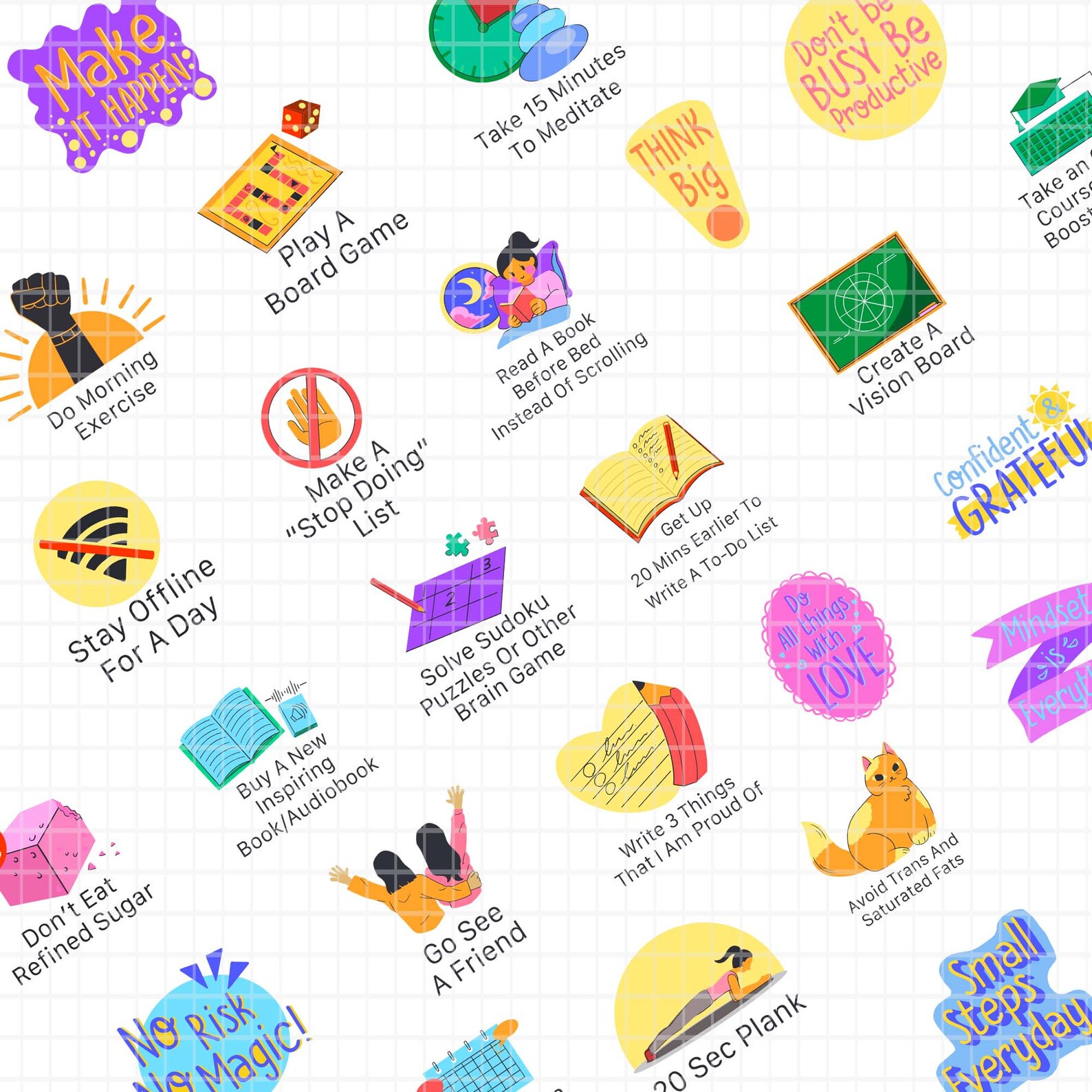 Productivity Sticker Pack, 50 Stickers Png 30 Day Challenge, Pre ...