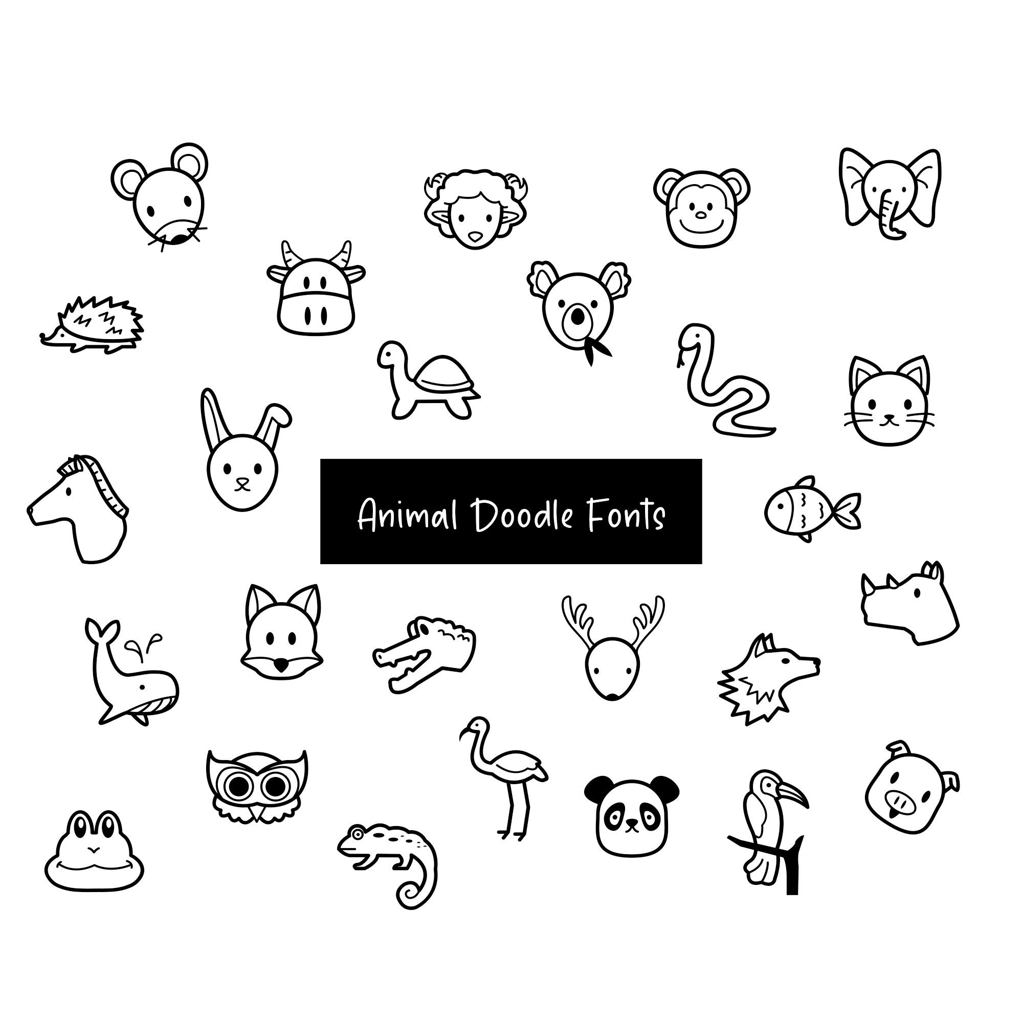 Animal Doodle Fonts, Instant File Otf, Ttf Font Download, Digital Font ...