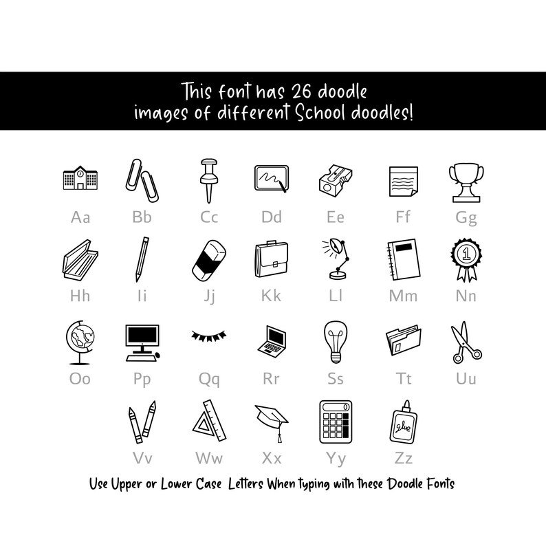 School Doodle Font, Instant File Otf, Ttf Font Download, Digital Font ...