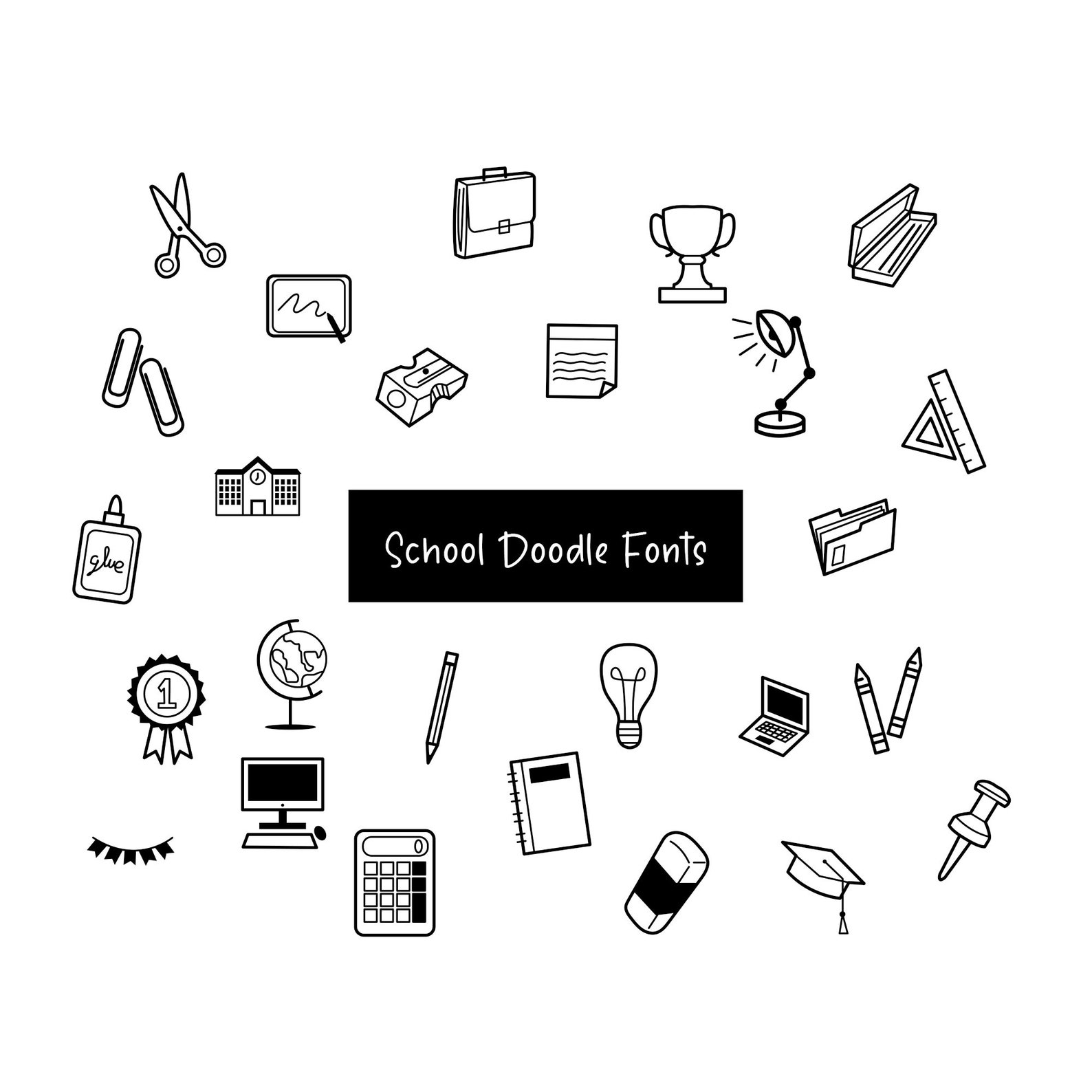 School Doodle Font, Instant File Otf, Ttf Font Download, Digital Font ...