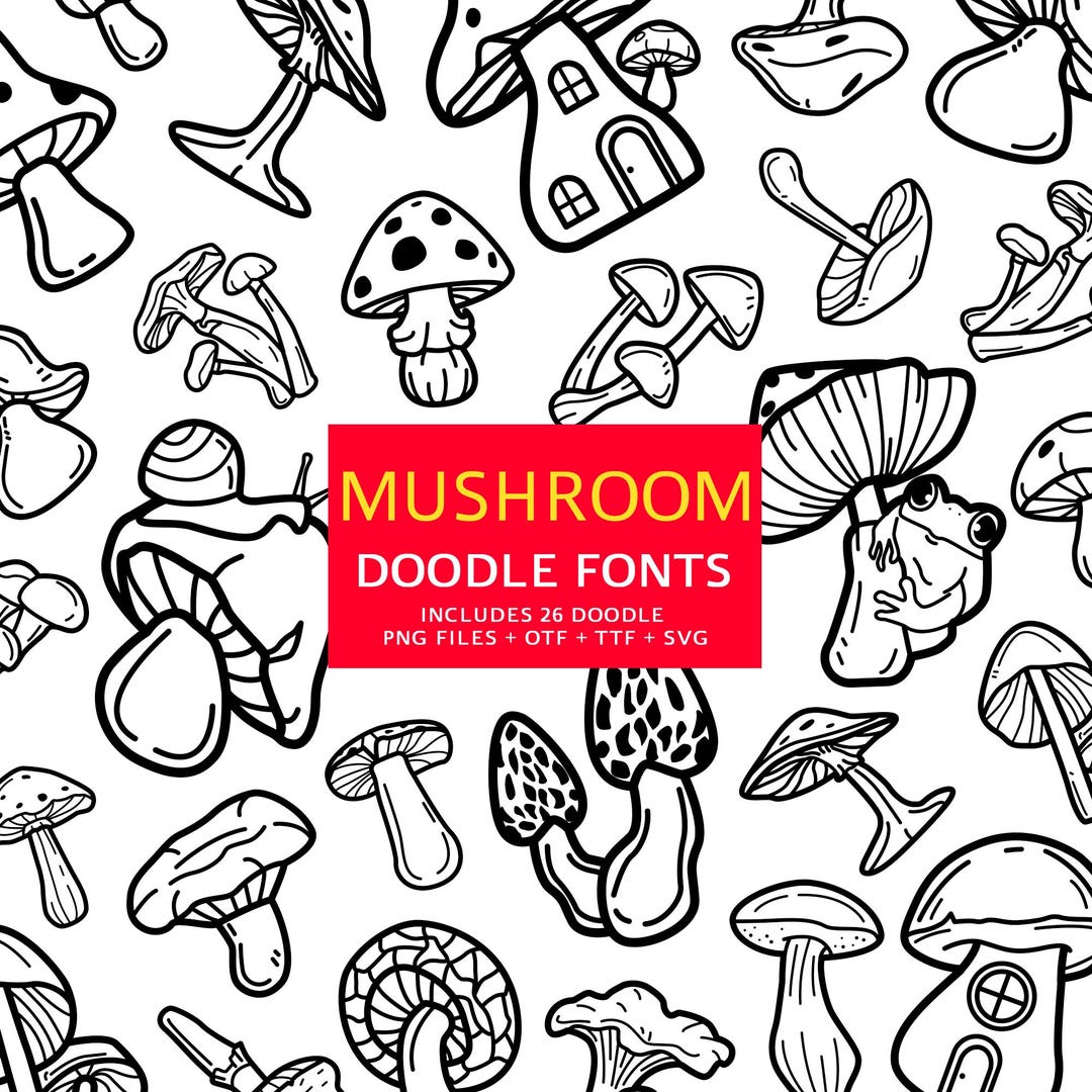 Mushroom Cliparts and Fonts, Instant File Otf, Ttf Font Download, Plant ...