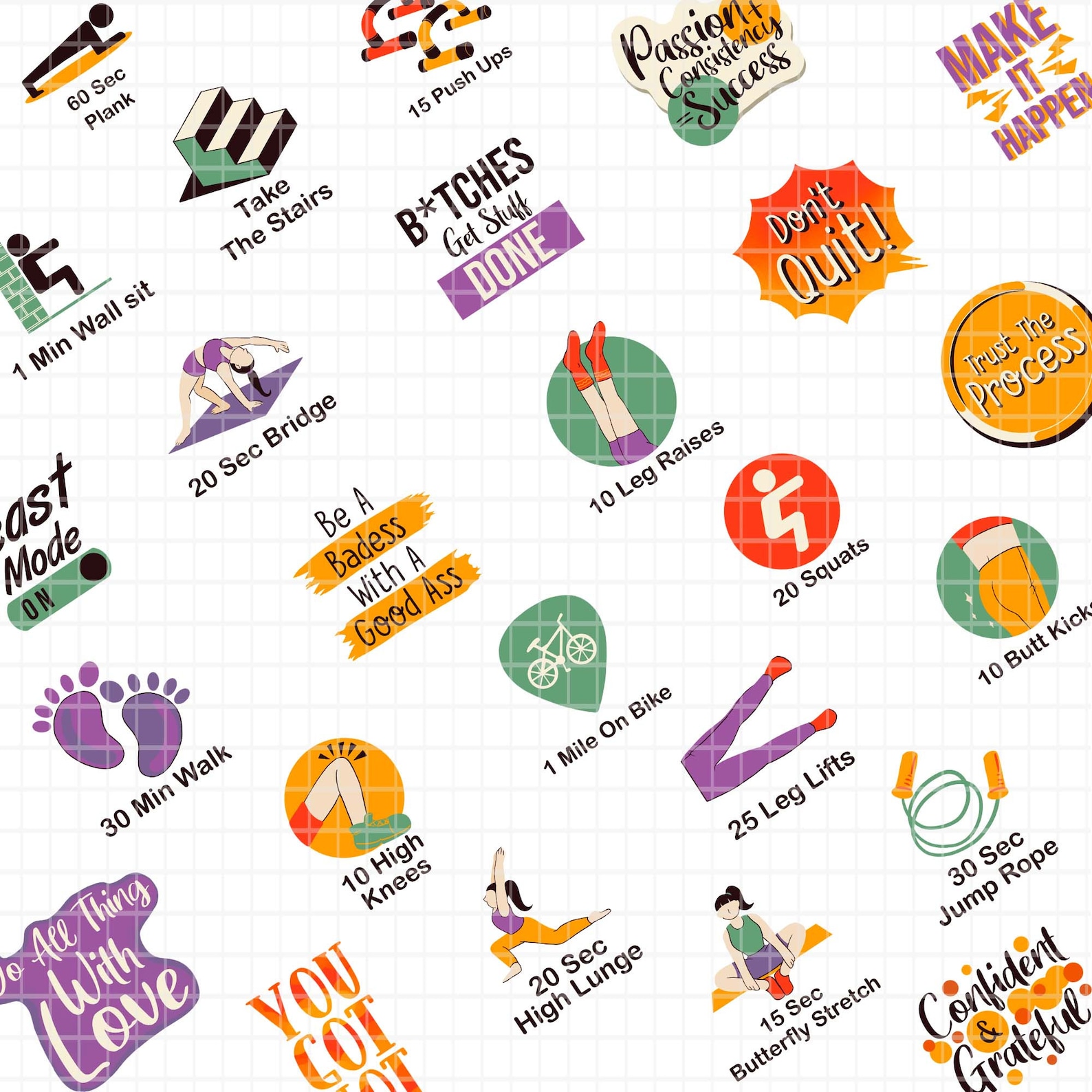 40 Fitness Activity Sticker Pack 50 Png Digital Planner - Etsy