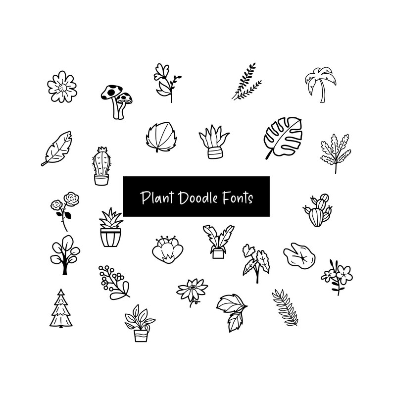 Plant Doodle Fonts, Instant File Otf, Ttf Font Download, Digital Leaves ...