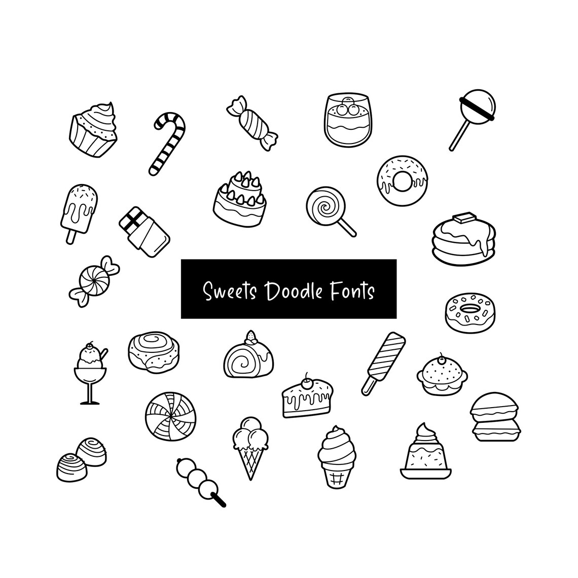 Sweets Doodle Fonts, Instant File Otf, Ttf Font Download, Digital Font ...