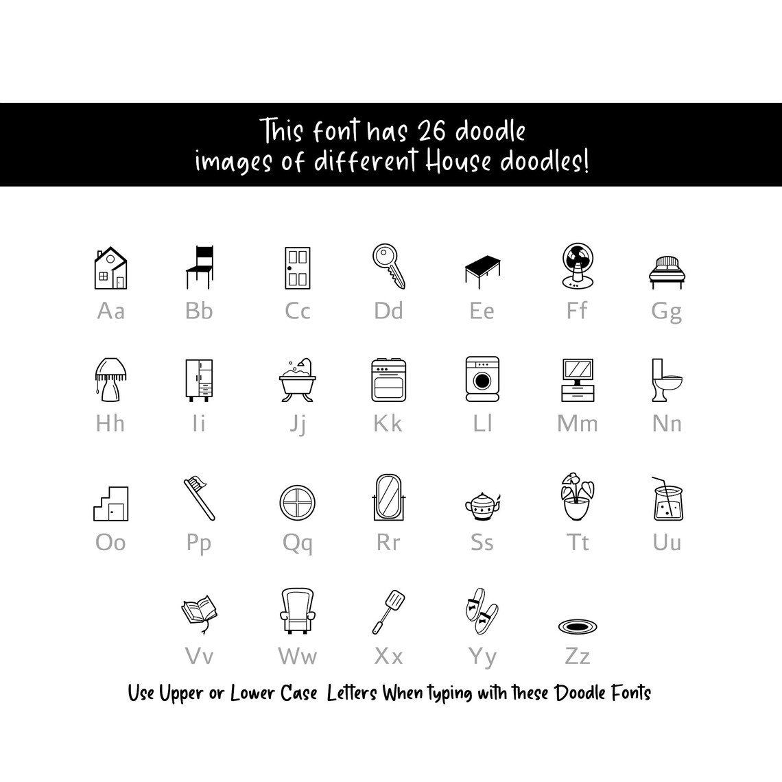 House Doodle Fonts, Instant File Otf, Ttf Font Download, Digital Font ...