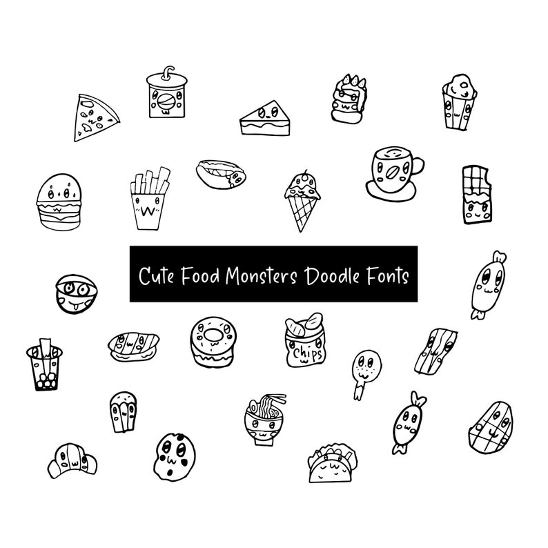 Cute Food Monsters Doodle Fonts, Instant File Otf, Ttf Font Download ...