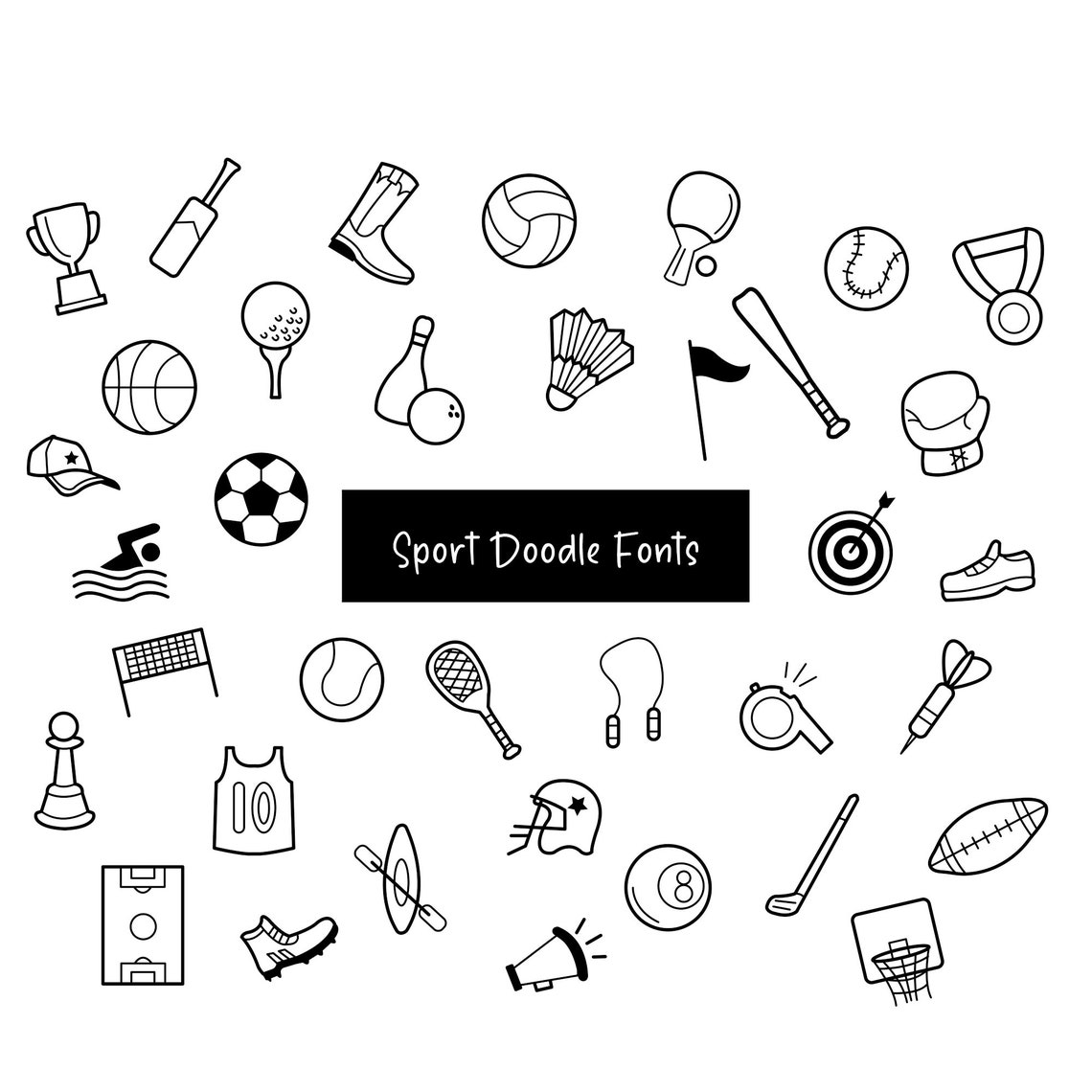 Sport Doodle Fonts, Instant File Otf, Ttf Font Download, Digital Font ...