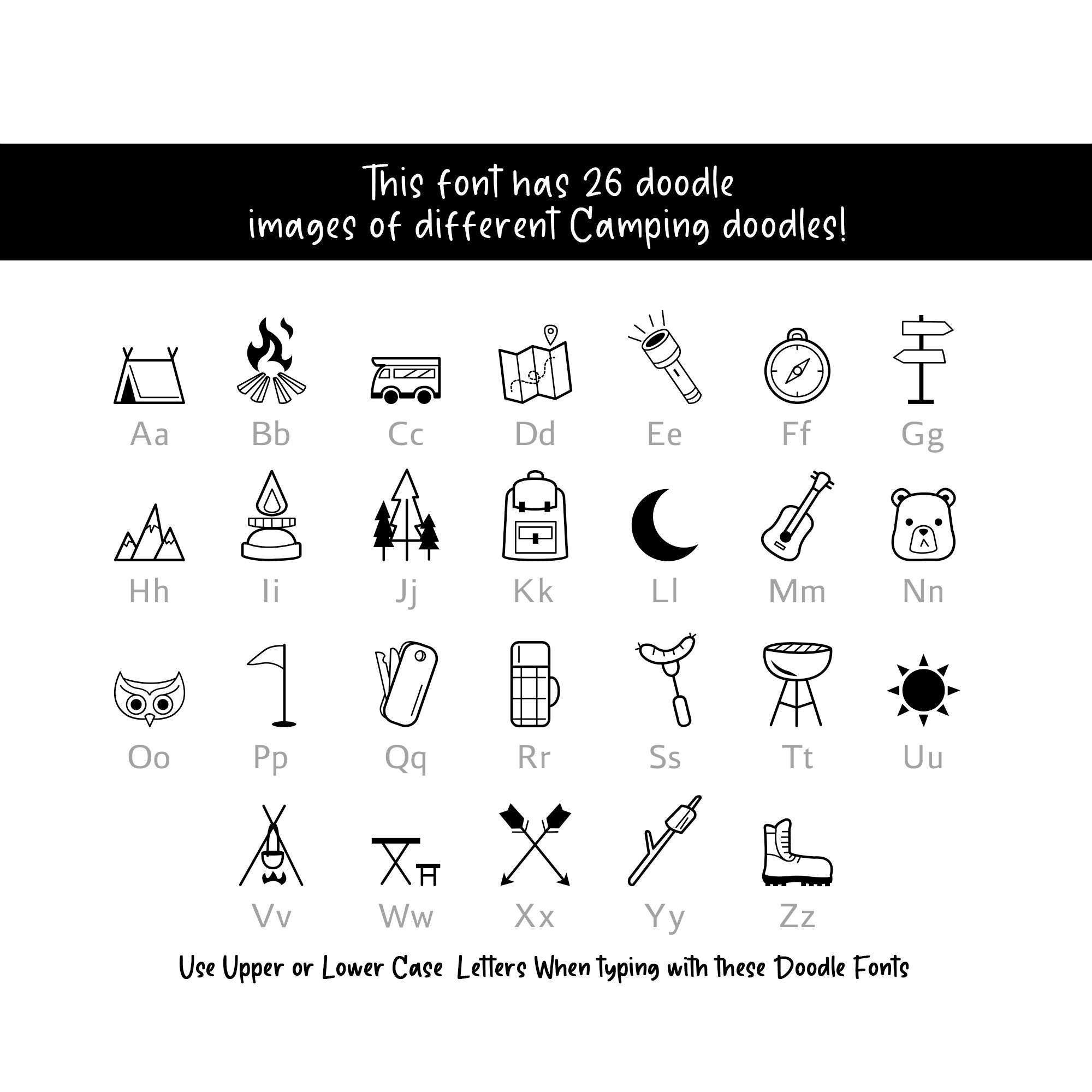 Camping Doodle Fonts, Instant File Otf, Ttf Font Download, Digital Font ...