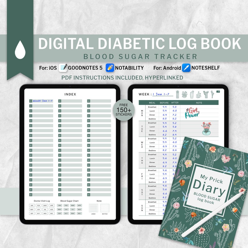 Digital Diabetic Log, Blood Sugar Logbook, Diabetes Tracker, Digital ...