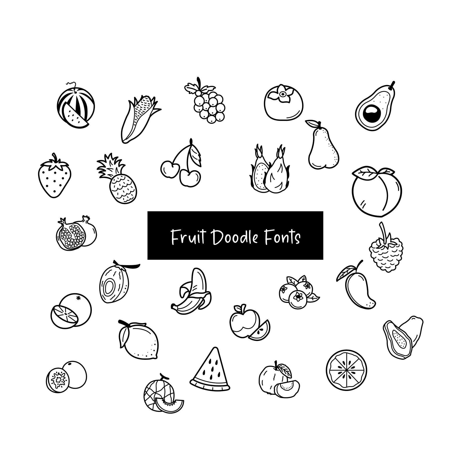 Fruit Doodle Fonts, Instant File Otf, Ttf Font Download, Digital Font ...